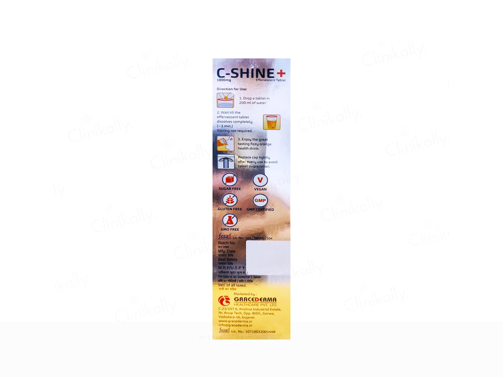 Buy C-Shine+ 1000mg Effervescent Tablet - Orange Flavour Online ...