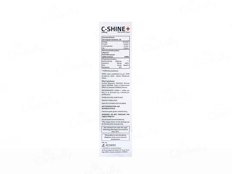 Buy C-Shine+ 1000mg Effervescent Tablet - Orange Flavour Online at Best ...