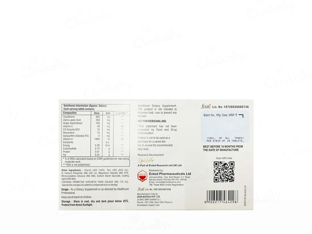 Buy Glotamin Skin Brightening & Anti-Ageing Tablet Online | Clinikally