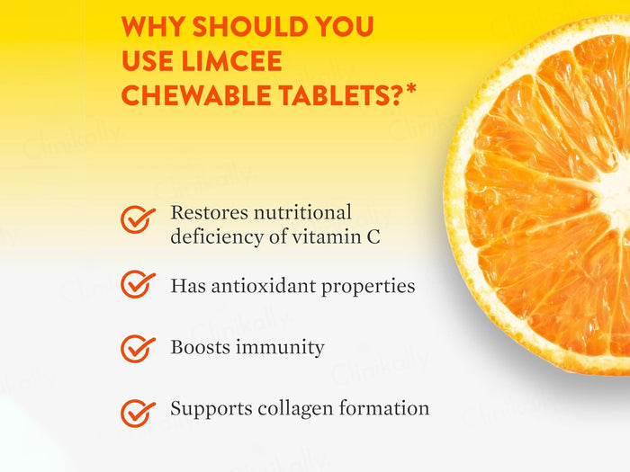 Buy Limcee Vitamin C 500mg Chewable Tablet - Orange Flavour Online at ...