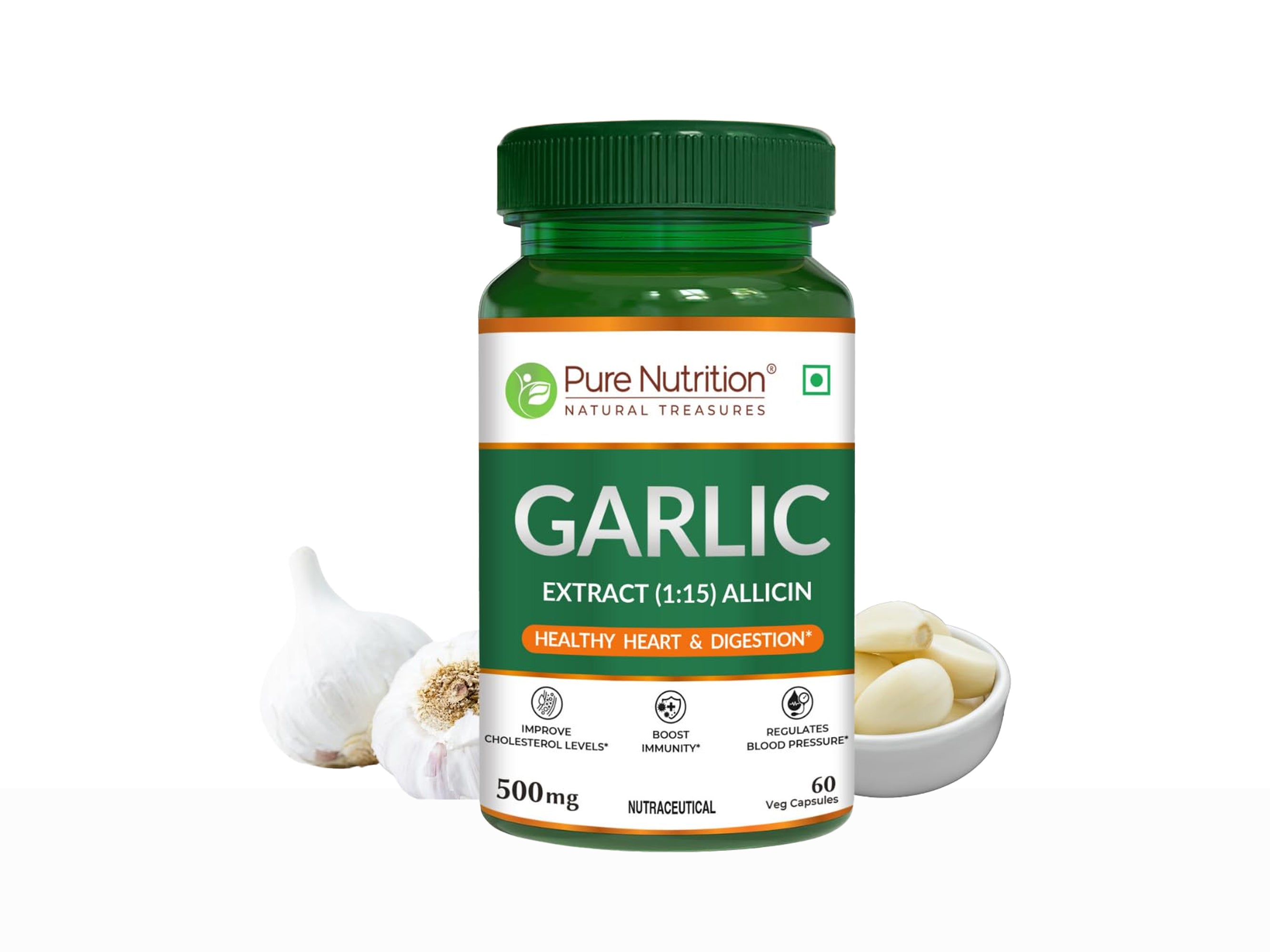 Buy Pure Nutrition Garlic Extract (1:15) Allicin 500mg Veg Capsule ...