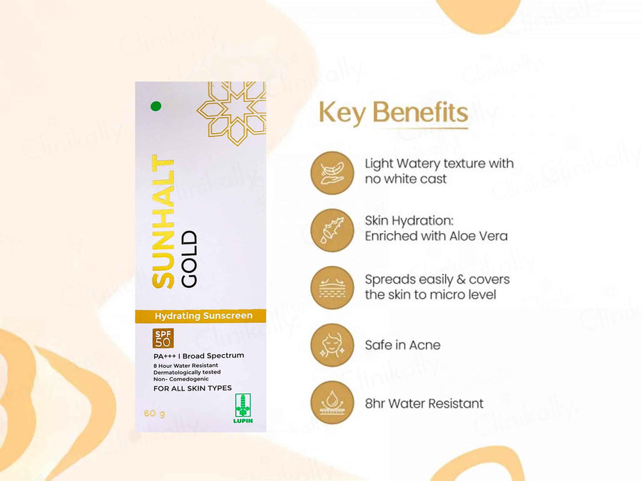 Buy Sunhalt Gold Hydrating Sunscreen SPF 50 PA+++ Online | Clinikally