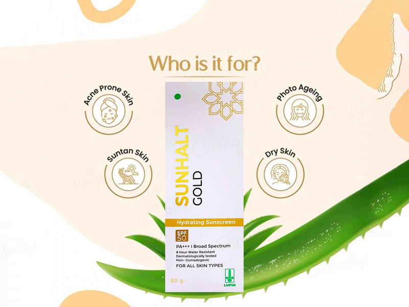 Buy Sunhalt Gold Hydrating Sunscreen SPF 50 PA+++ Online | Clinikally